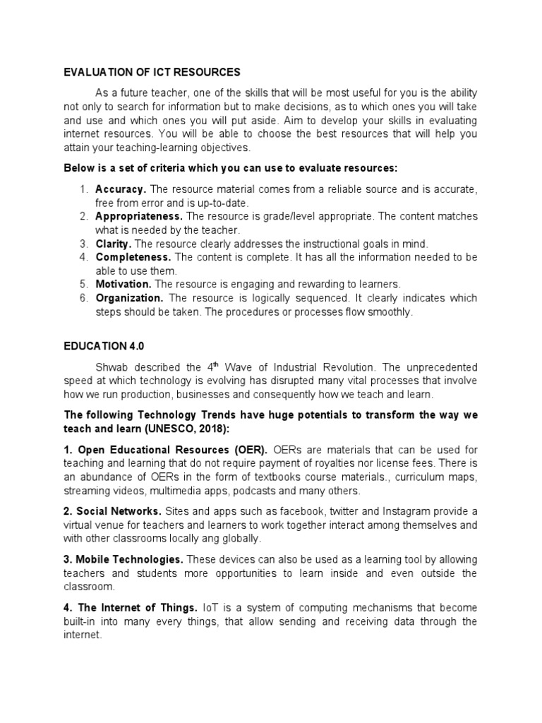 Evaluation of Ict Resources | PDF | Educational Technology | Artificial ...