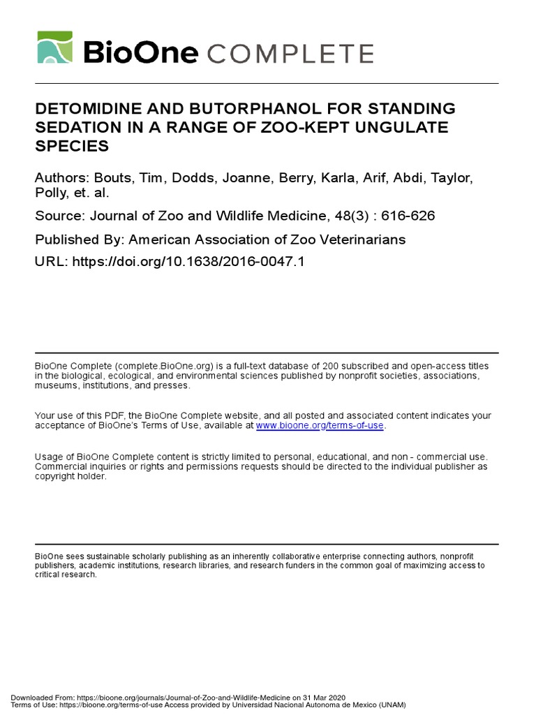 Detomidine and Butorphanol For Standing Sedation in A Range of Zoo-Kept ...