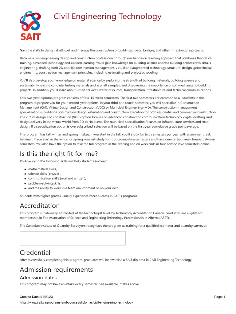 Civil Engineering Technology | PDF | University And College Admission ...