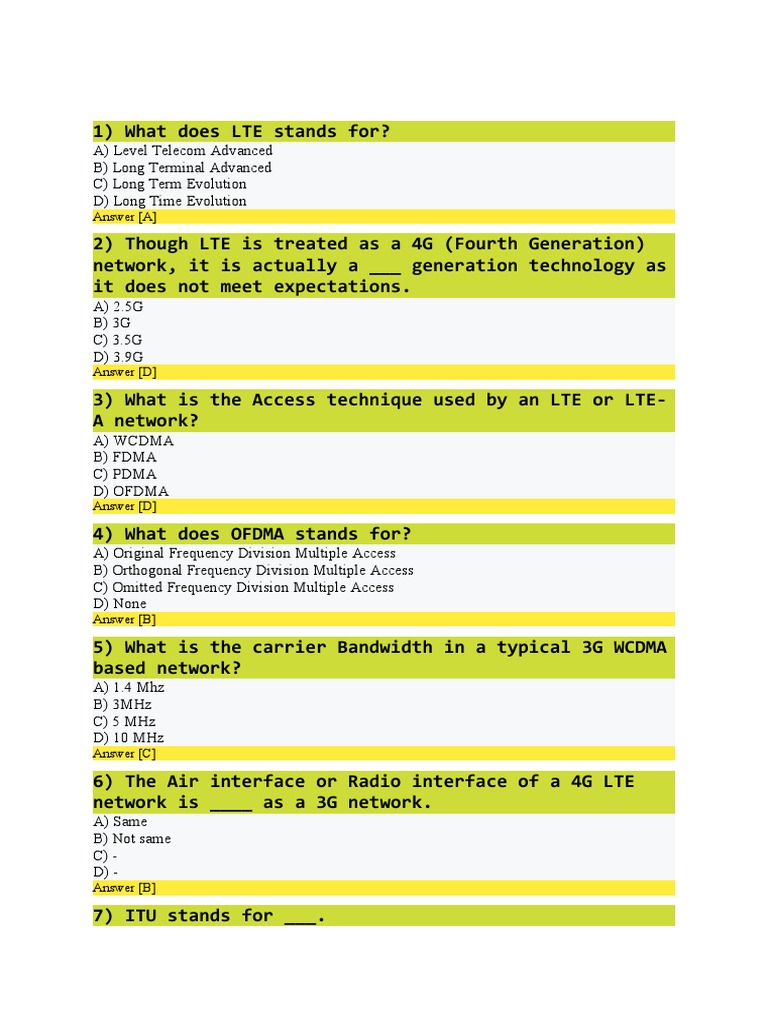 Lte MCQ | PDF | 4 G | Lte (Telecommunication)
