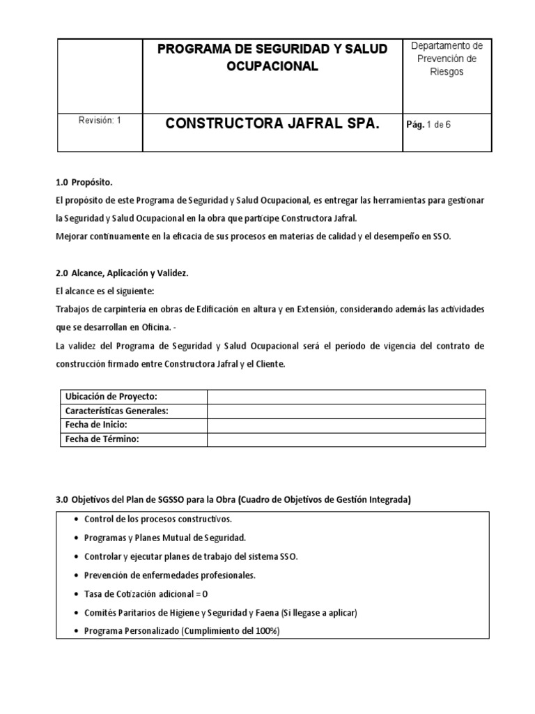 Programa de Seguridad y Salud Ocupacional de Constructora Jafral ...