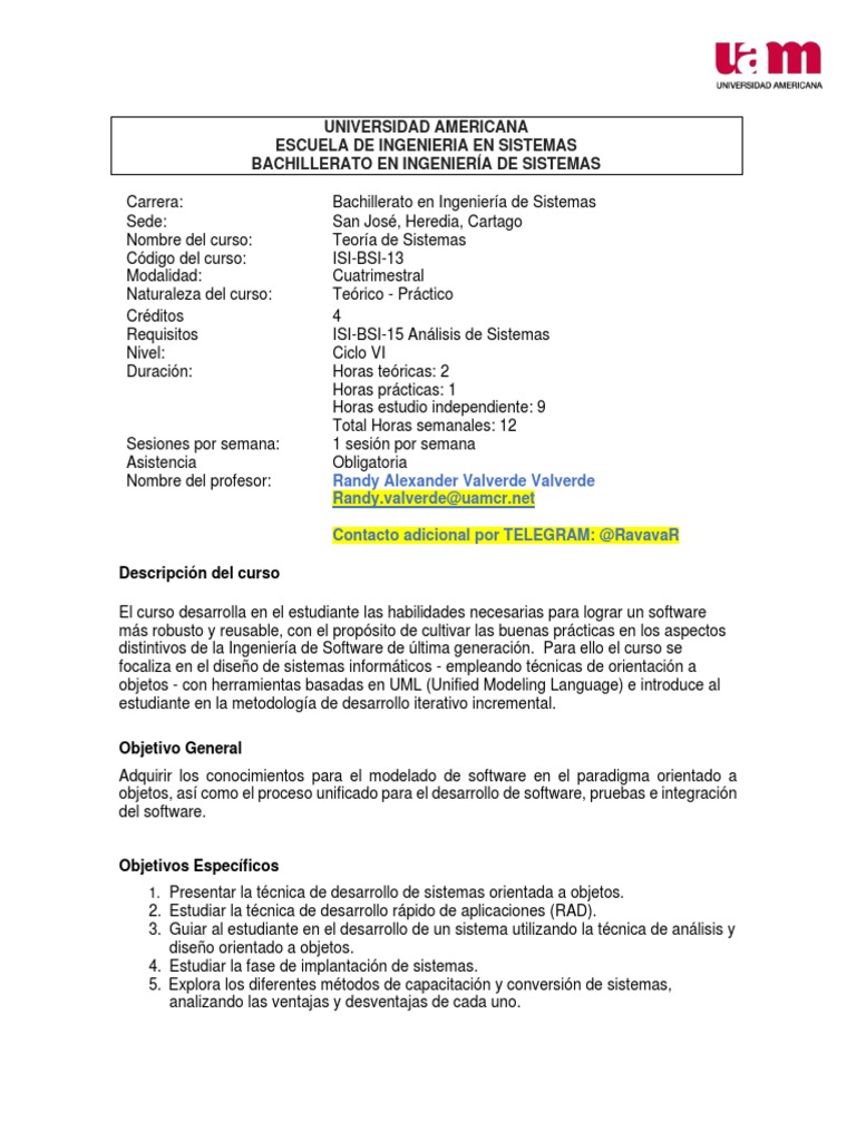 Sílabo Teoría de Sistemas I (ISI-BSI-13) | PDF | Software | Lenguaje de ...