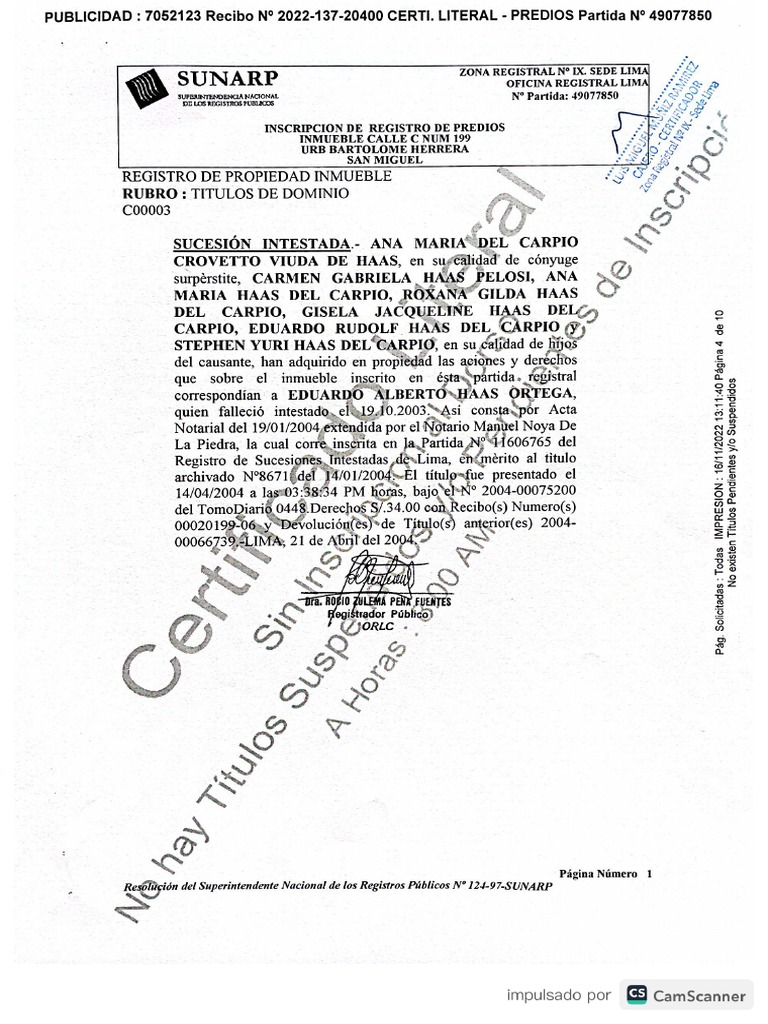 Registro de Predio Sunarp | PDF