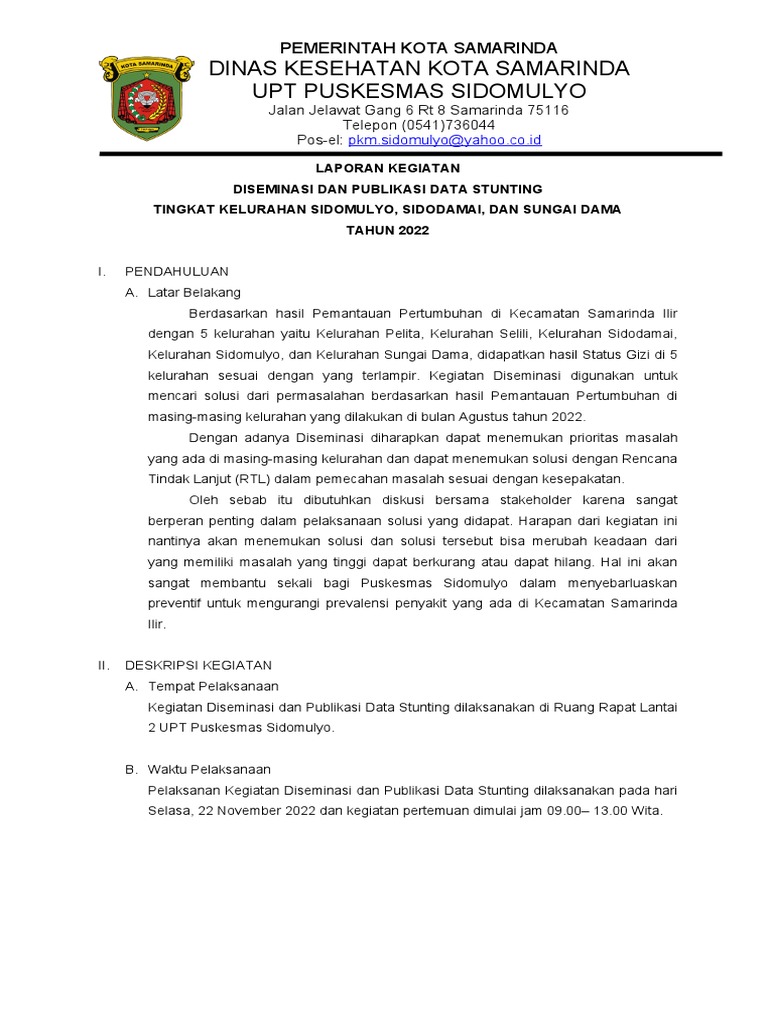 Laporan Desiminasi Kelurahan SDM, Sdy, SDD | PDF
