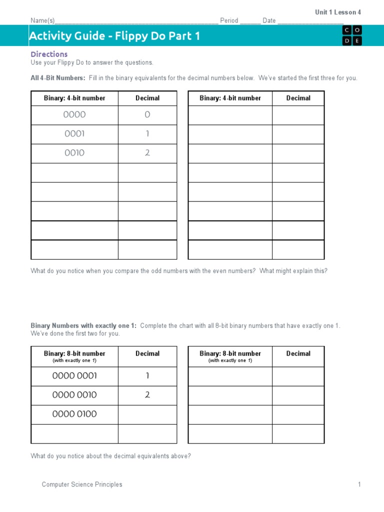 Activity Guide - Flippy Do PT 1 - Unit 1 Lesson 4 | PDF | Decimal | Numbers
