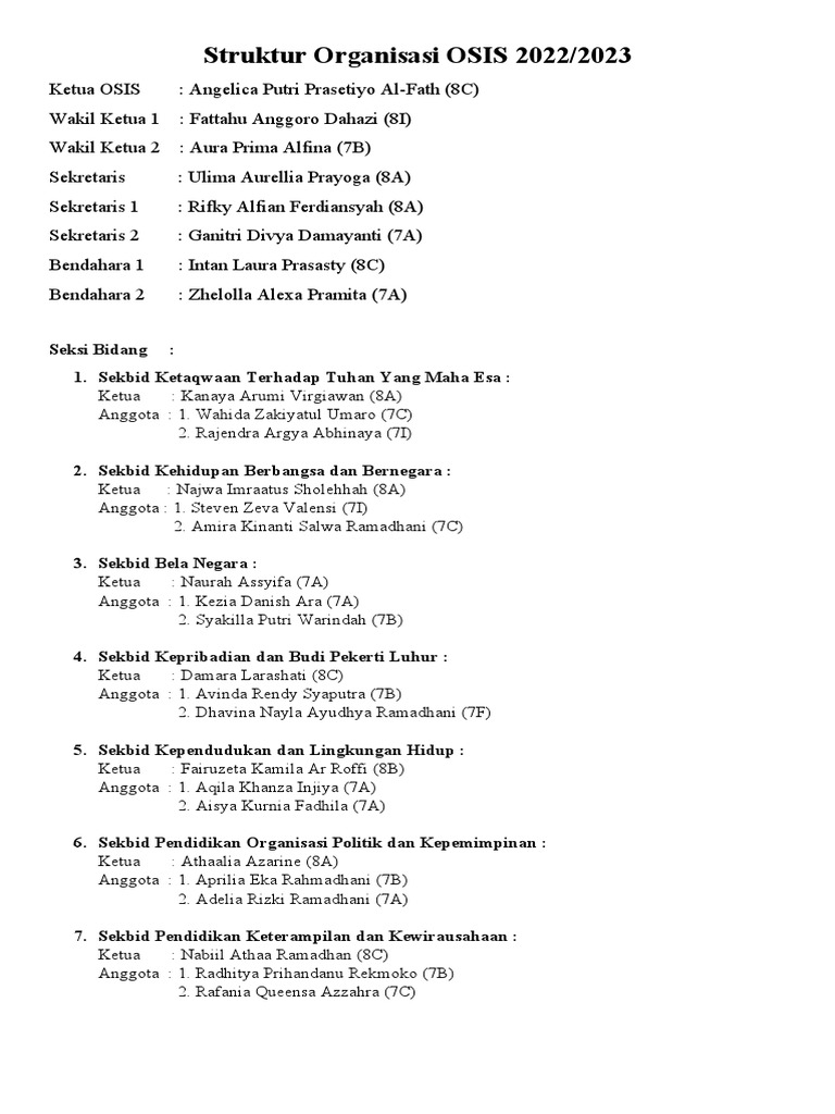 Struktur Organisasi OSIS 2022 | PDF