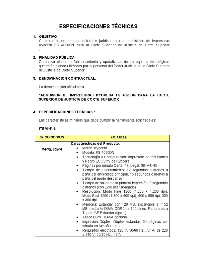 Adquisición de Impresoras Kyocera FS 4020DN | PDF | Impresora ...