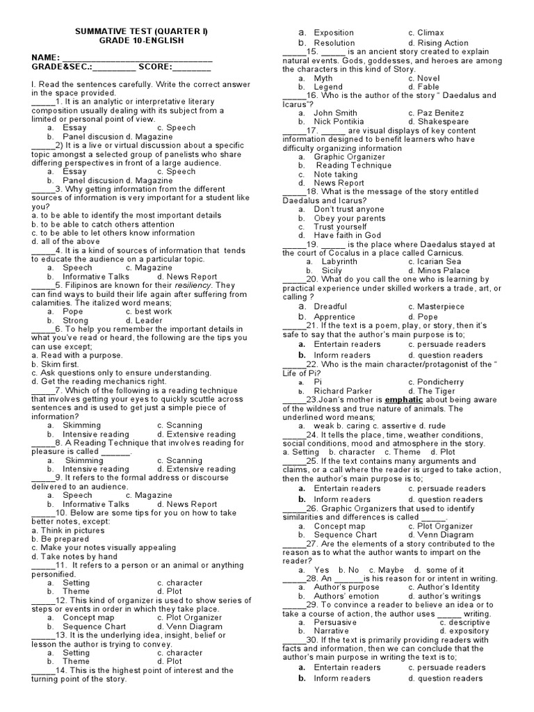 Summative Test q1 | Download Free PDF | Cognition | Cognitive Science