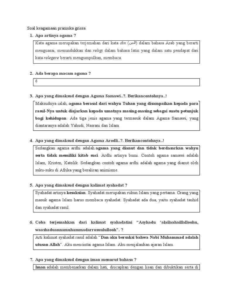 Soal Keagamaan Pramuka Grissa | PDF