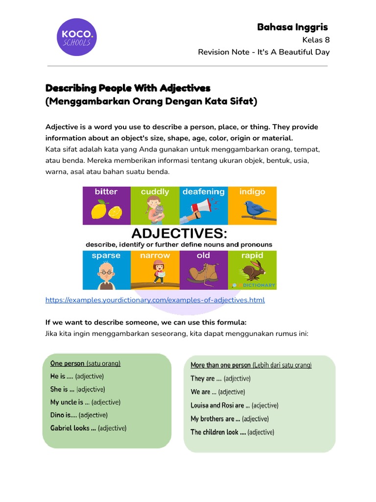 Revision Note Bahasa Inggris Kelas 7 Its A Beautiful Day | PDF