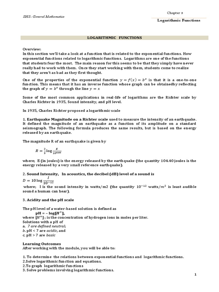 Gen Math Mod 4 | PDF | Logarithm | Function (Mathematics)