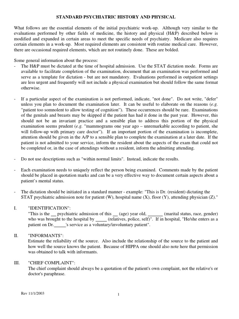 Psychiatry History Taking and Physical Examination | PDF ...