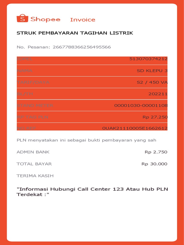 Invoice: Struk Pembayaran Tagihan Listrik | PDF