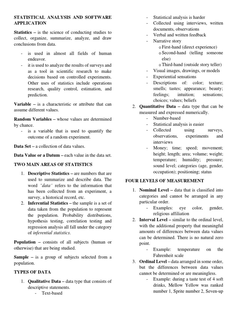 SASA Reviewer | PDF | Sampling (Statistics) | Level Of Measurement