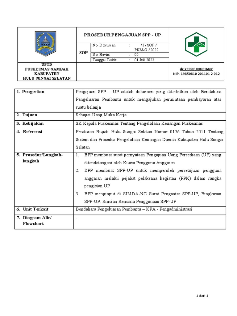 SOP Prosedur Pengajuan SPP-UP | PDF