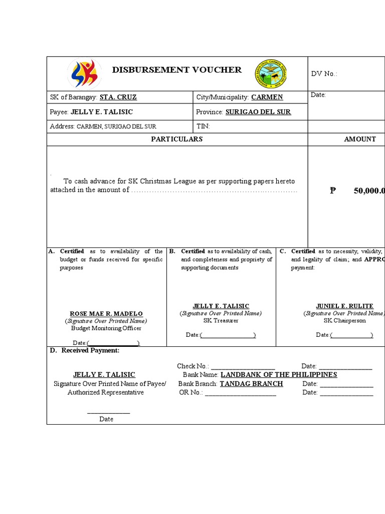 Disbursement Voucher | PDF | Payments | Money