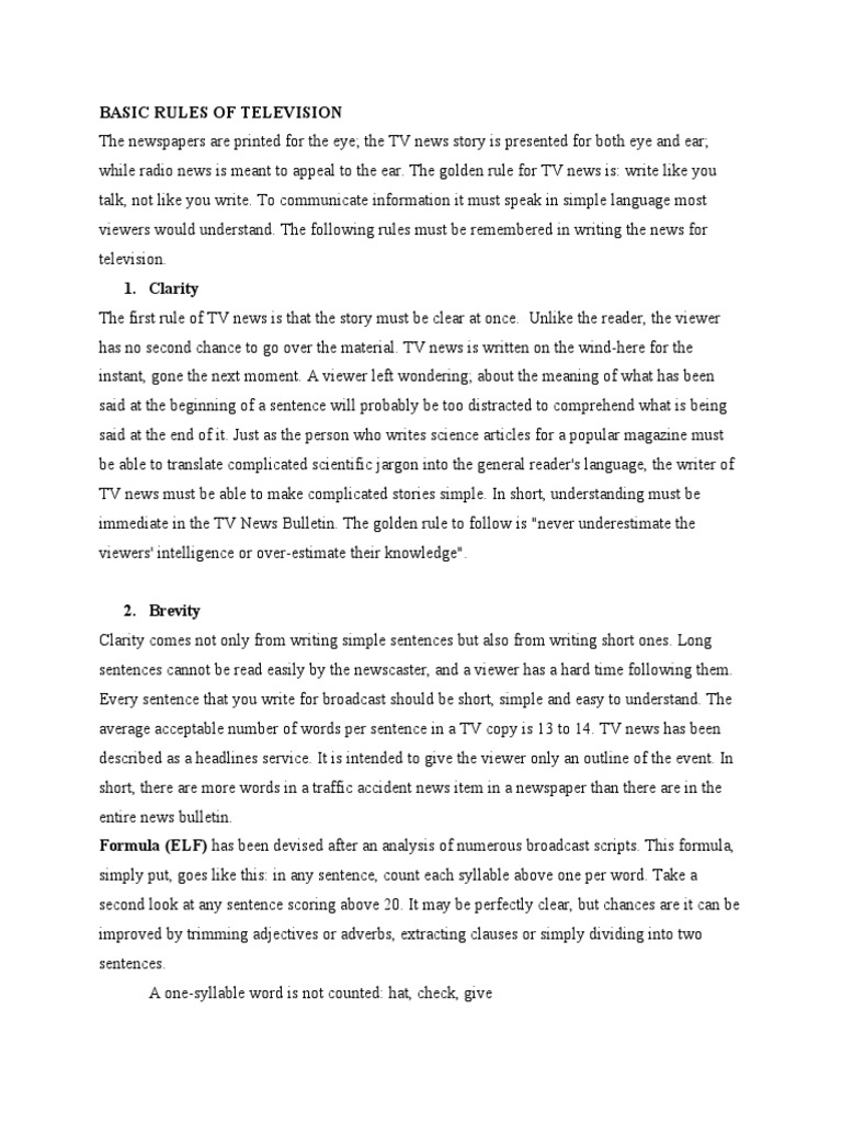 Week 3 - 4 Basic Rules Rules of TV | PDF | Word | News