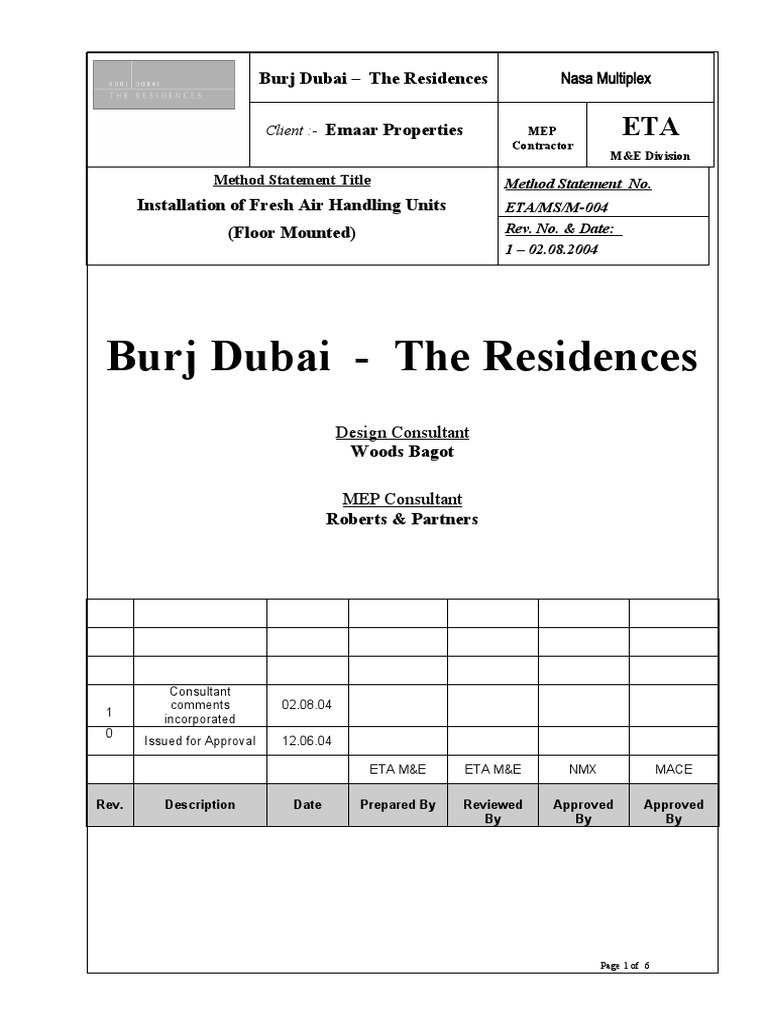 Installation of Fresh Air Handling Units (Floor Mounted) | PDF | Duct ...