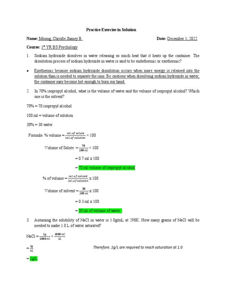 Moong - Assignment in Concentration of Solution | PDF | Solubility | Water