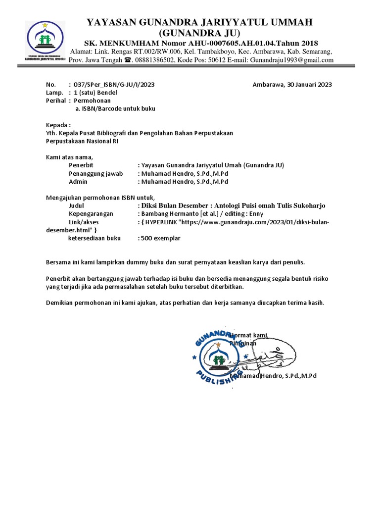 Surat Permohonan ISBN - Ok | PDF