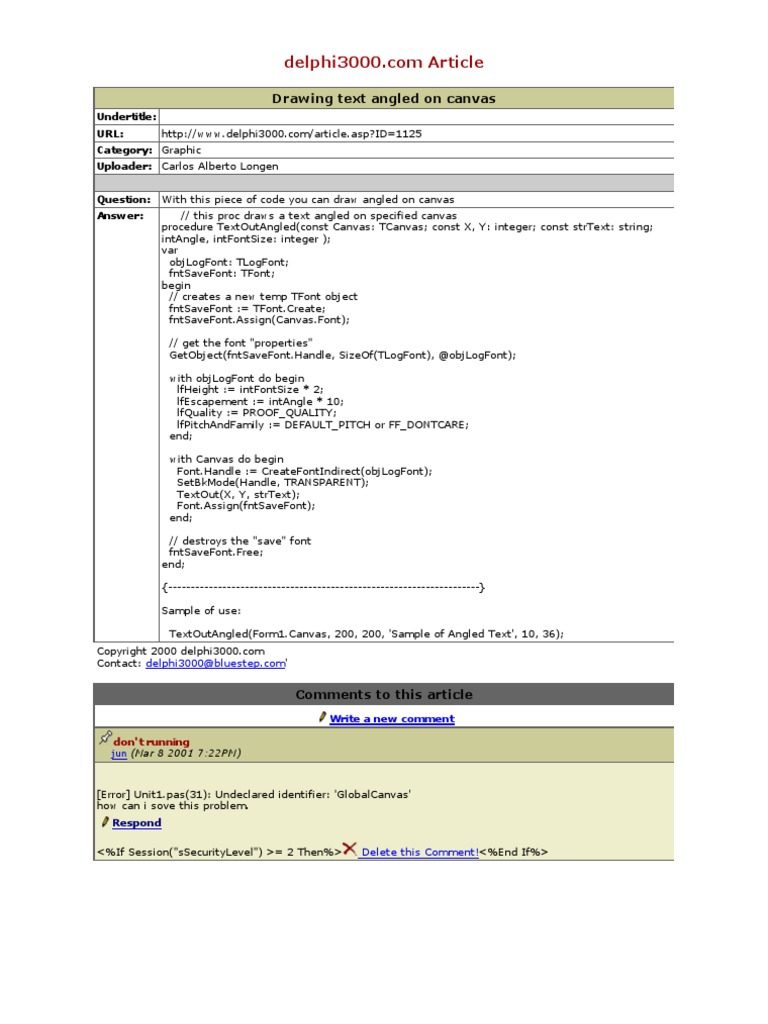 Draw Angled Text on Canvas in Delphi | PDF