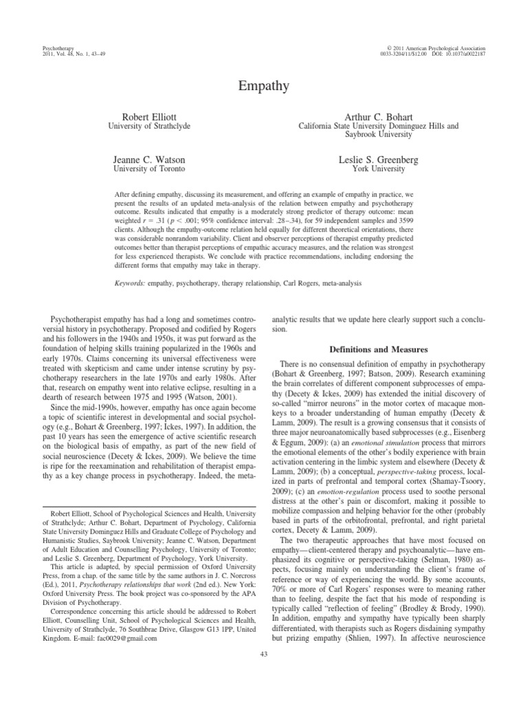Empathy Pdf Psychotherapy Empathy
