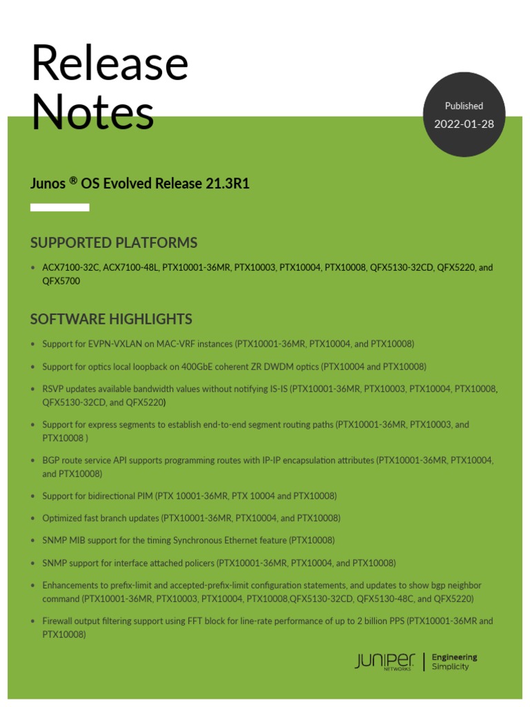 Junos Evo Release Notes 21.3r1 | PDF | Networking | Multiprotocol Label ...