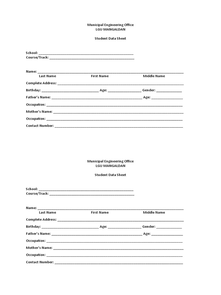 Student Data Sheet | PDF