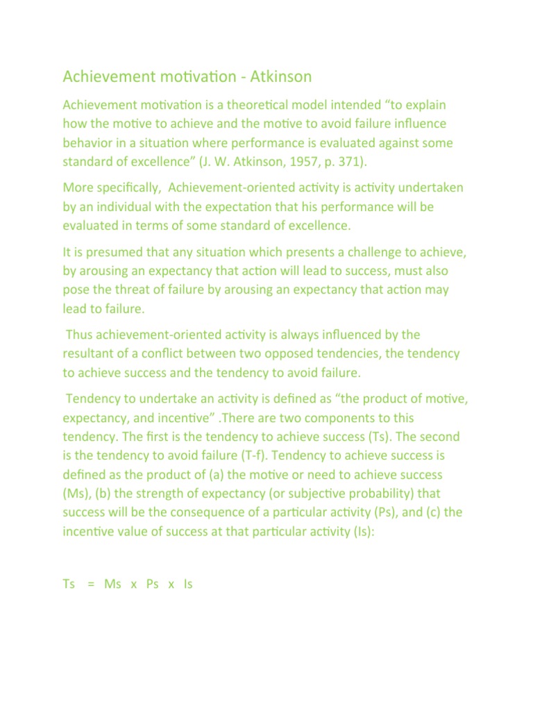 Atkinson's Achievement Motivation Model | PDF | Incentive | Motivational