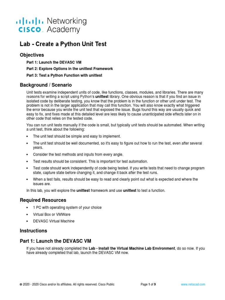 3.5.7 Lab - Create A Python Unit Test | PDF | Unit Testing | Class ...