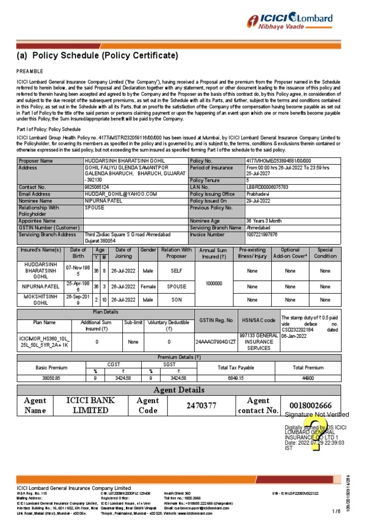 ICICI Health Policy 2022 | PDF | Insurance | Financial Services