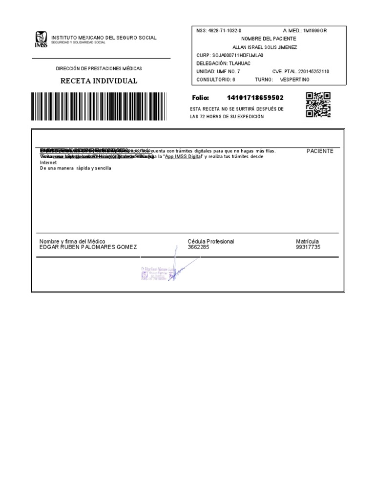 Allan Rodriguez Receta Imss | PDF