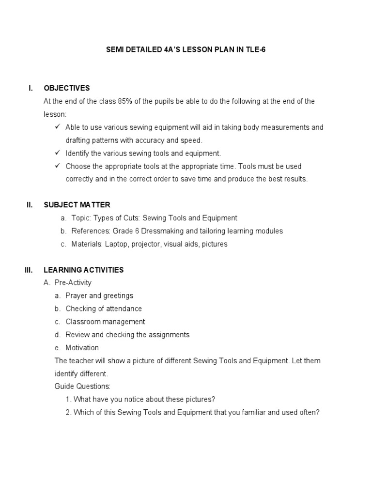 Lesson Plan 5 | PDF | Sewing | Seam (Sewing)