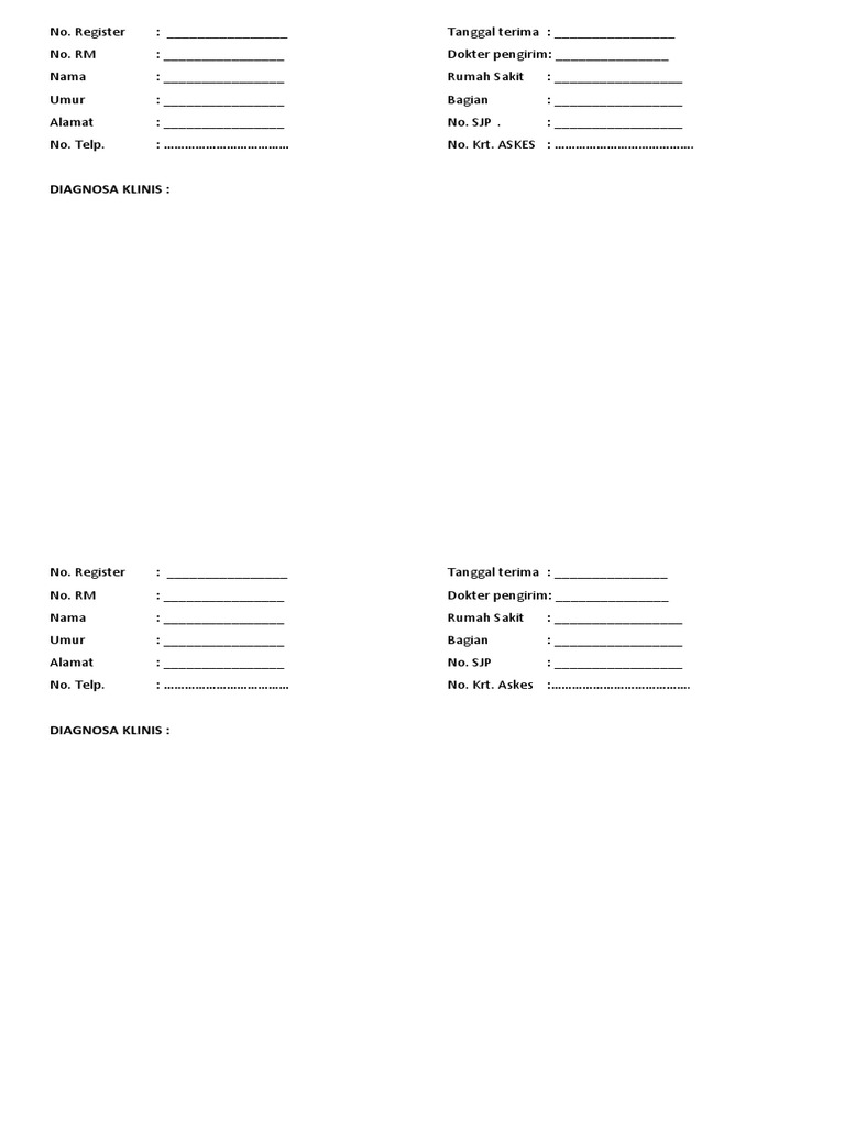 Contoh Kartu Registrasi Rumah Sakit | PDF