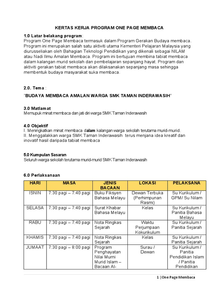 Kertas Kerja Program 10 Minit Membaca Bersama Program Galakan Membaca | PDF