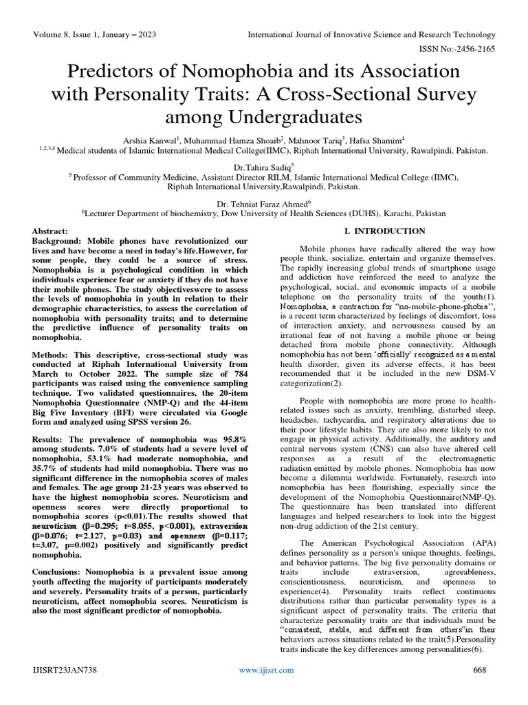 Predictors of Nomophobia and Its Association With Personality Traits A ...