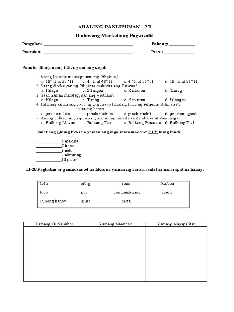 PT - Araling Panlipunan 6 - Q2 | PDF