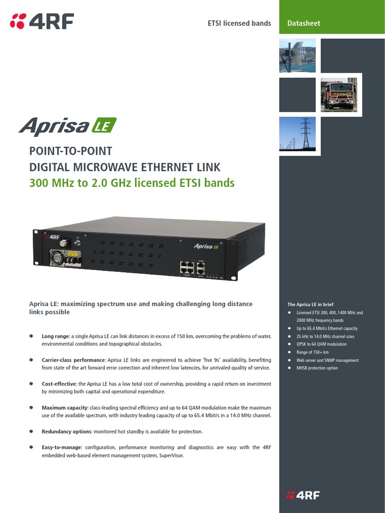 Aprisa LE Datasheet ETSI | PDF | Radio Spectrum | Decibel