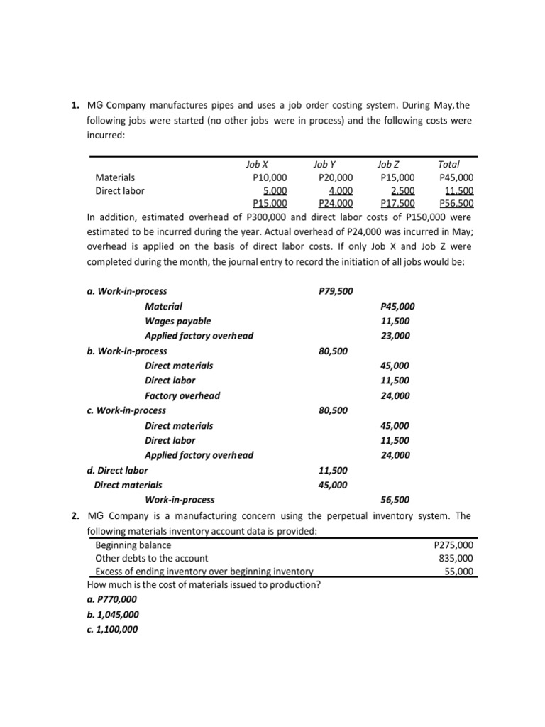 Job Order Costing Pdf Business