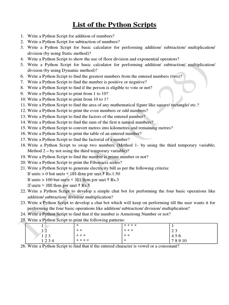 List Of The Python Scripts Pdf Numbers Python Programming Language