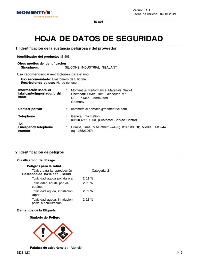 IS808 Silicone Industrial Sealant | PDF | Agua | Toxicidad