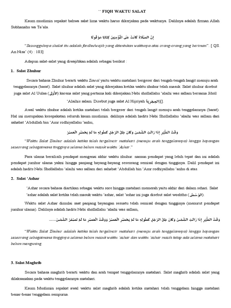 Fiqh Waktu Salat | PDF