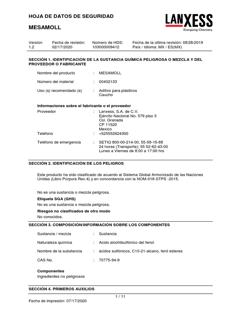 Mesamoll 00402133 SDS MX 1X | PDF | Residuos | Agua