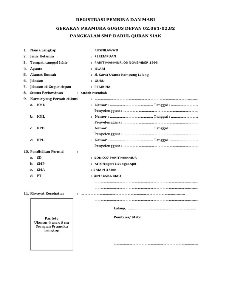 Pramuka Registrasi Pembina Dan Mabi | PDF
