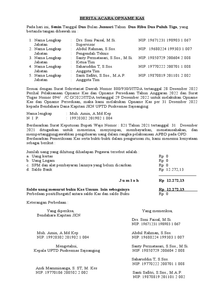 1 BA Opname Kas MAJAULENG | PDF
