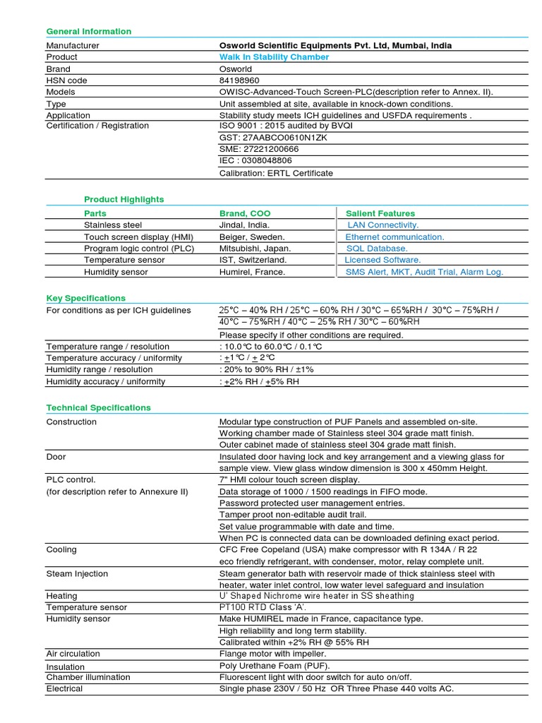 Osworld Walk-In Stability Chamber Details | PDF | Programmable Logic ...