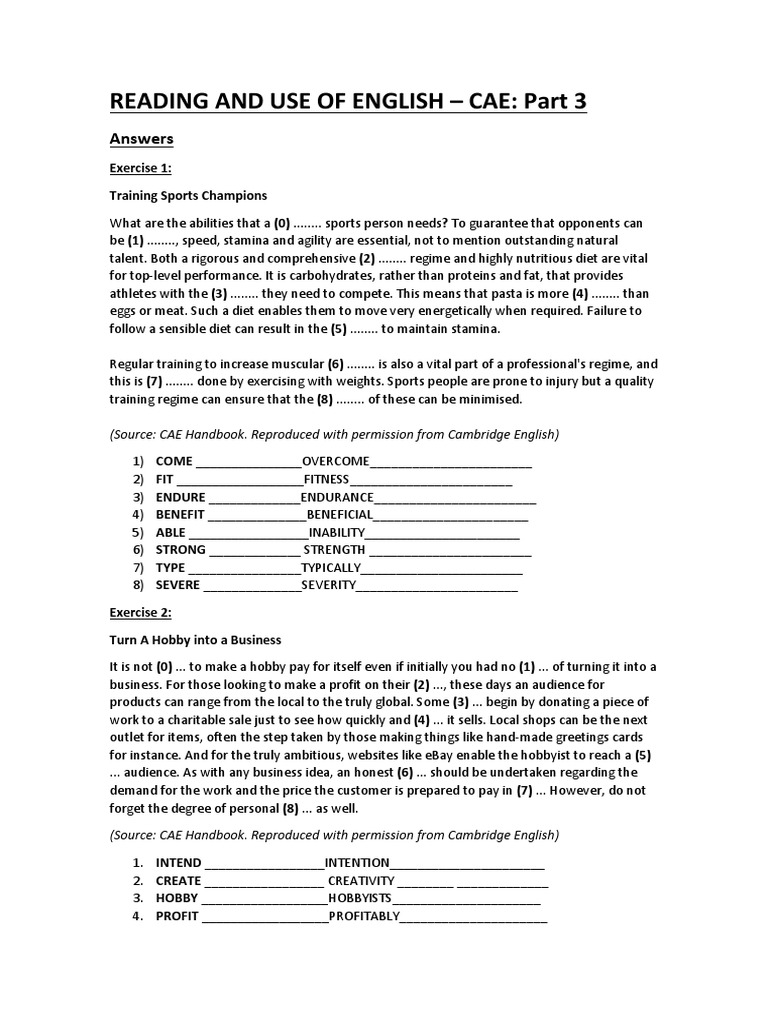 CAE Exam Prep: Key Answers | PDF | Hobbies | Chimpanzee