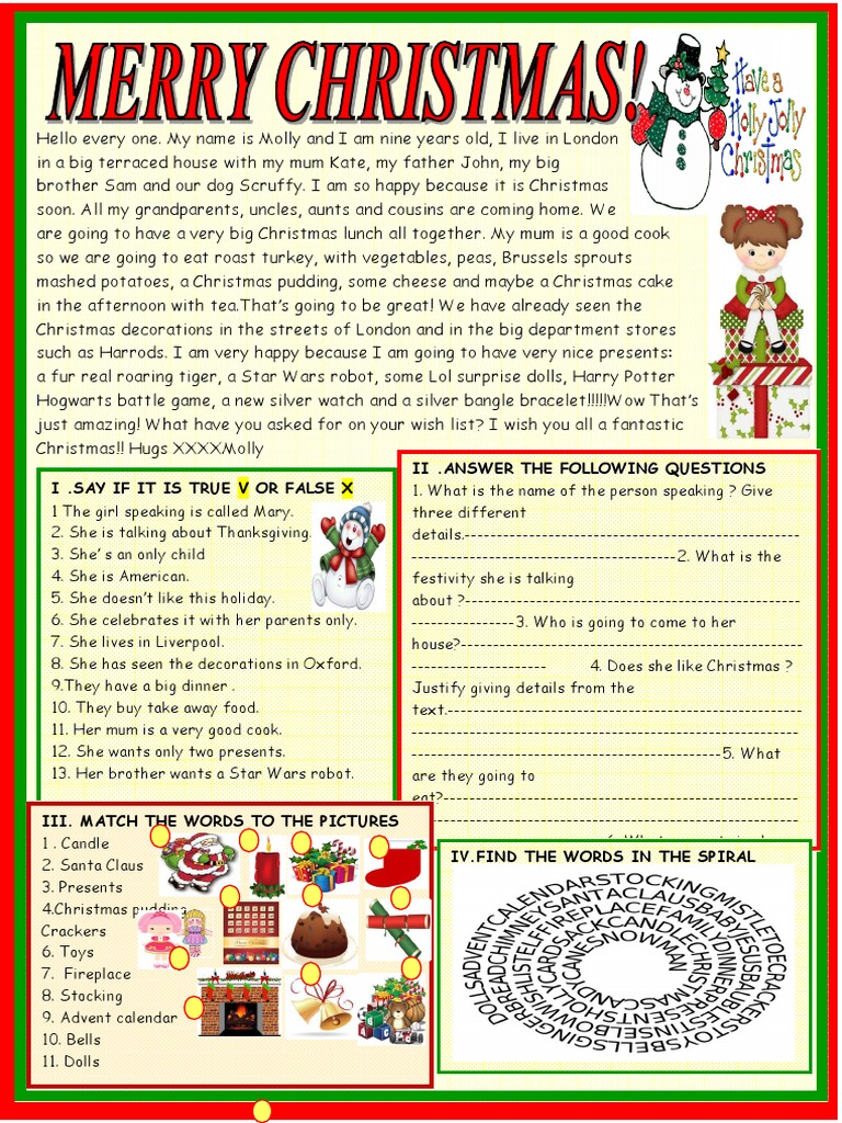Merry Christmas Multiple Activities Reading Comprehension Exercises ...