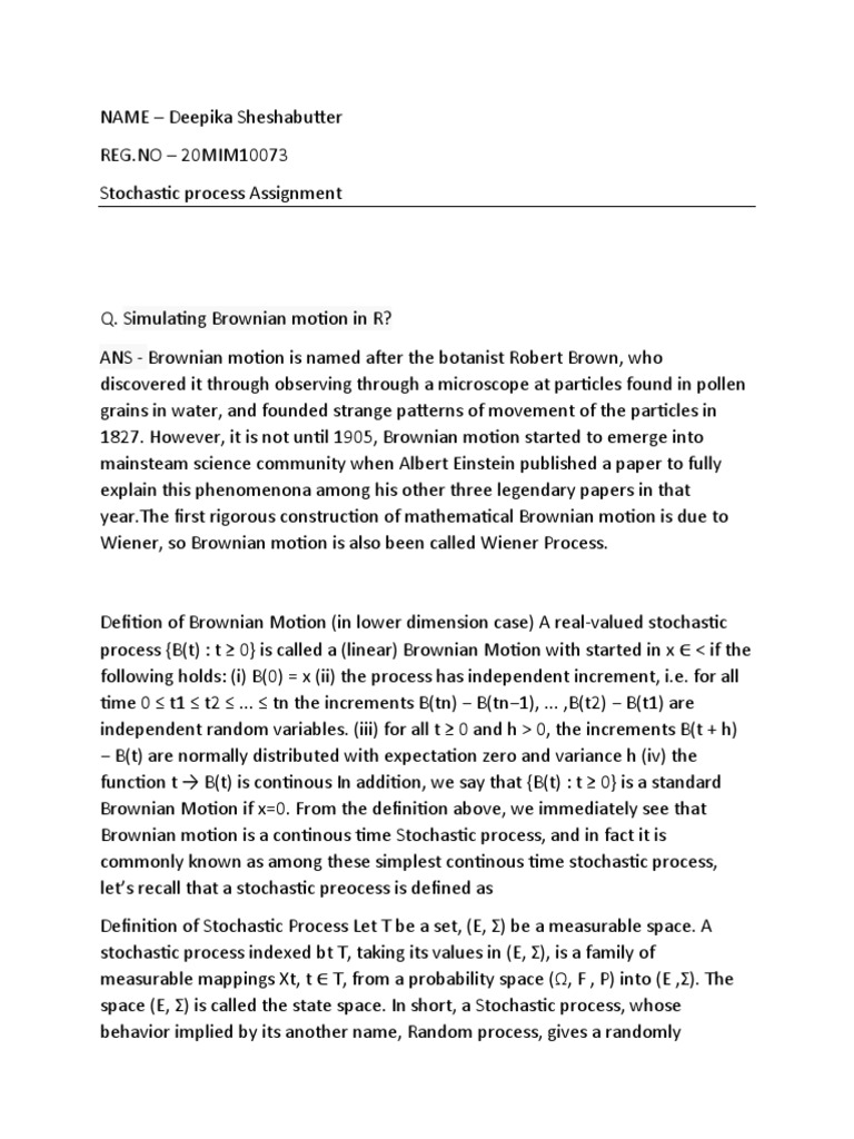 20MIM10073 Assignment Stochastic Process | PDF | Stochastic Process | Brownian Motion