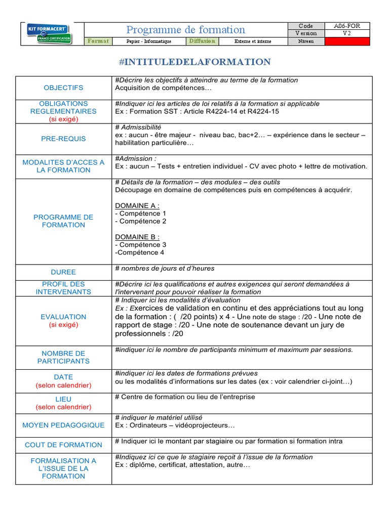 A06 FOR V2 Programme de Formation | PDF | Évolution de carrière